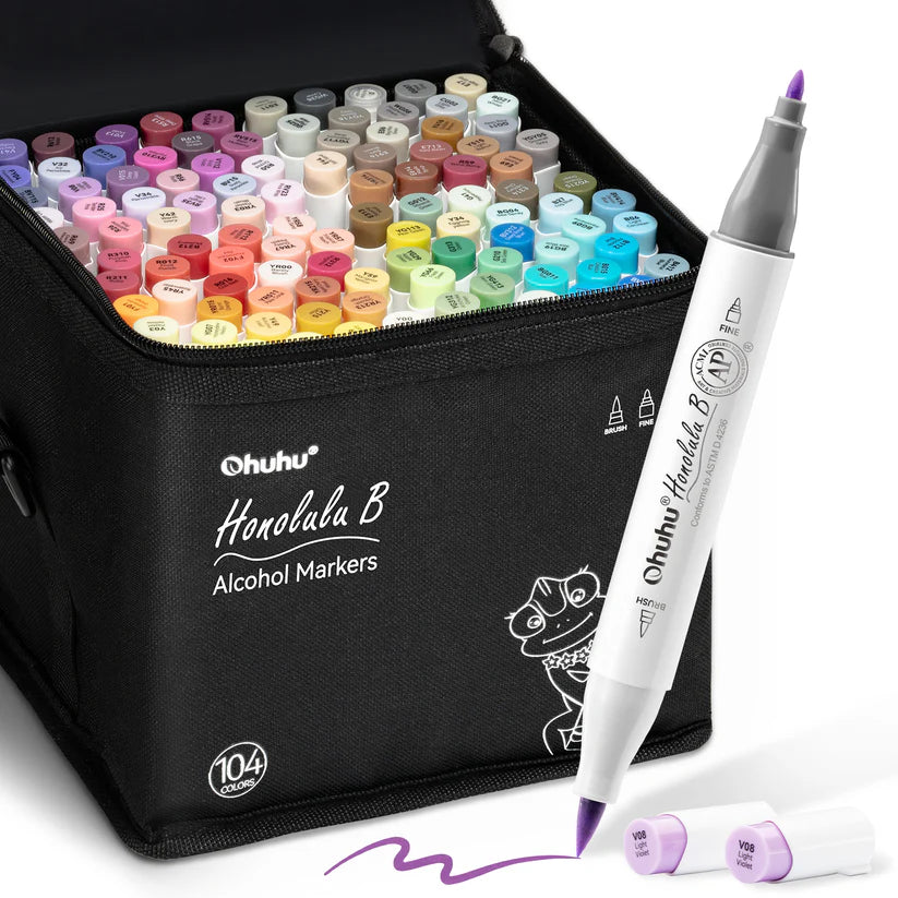 Ohuhu Honolulu B 104+1 Colours Brush & Fine Marker Set – Glowish